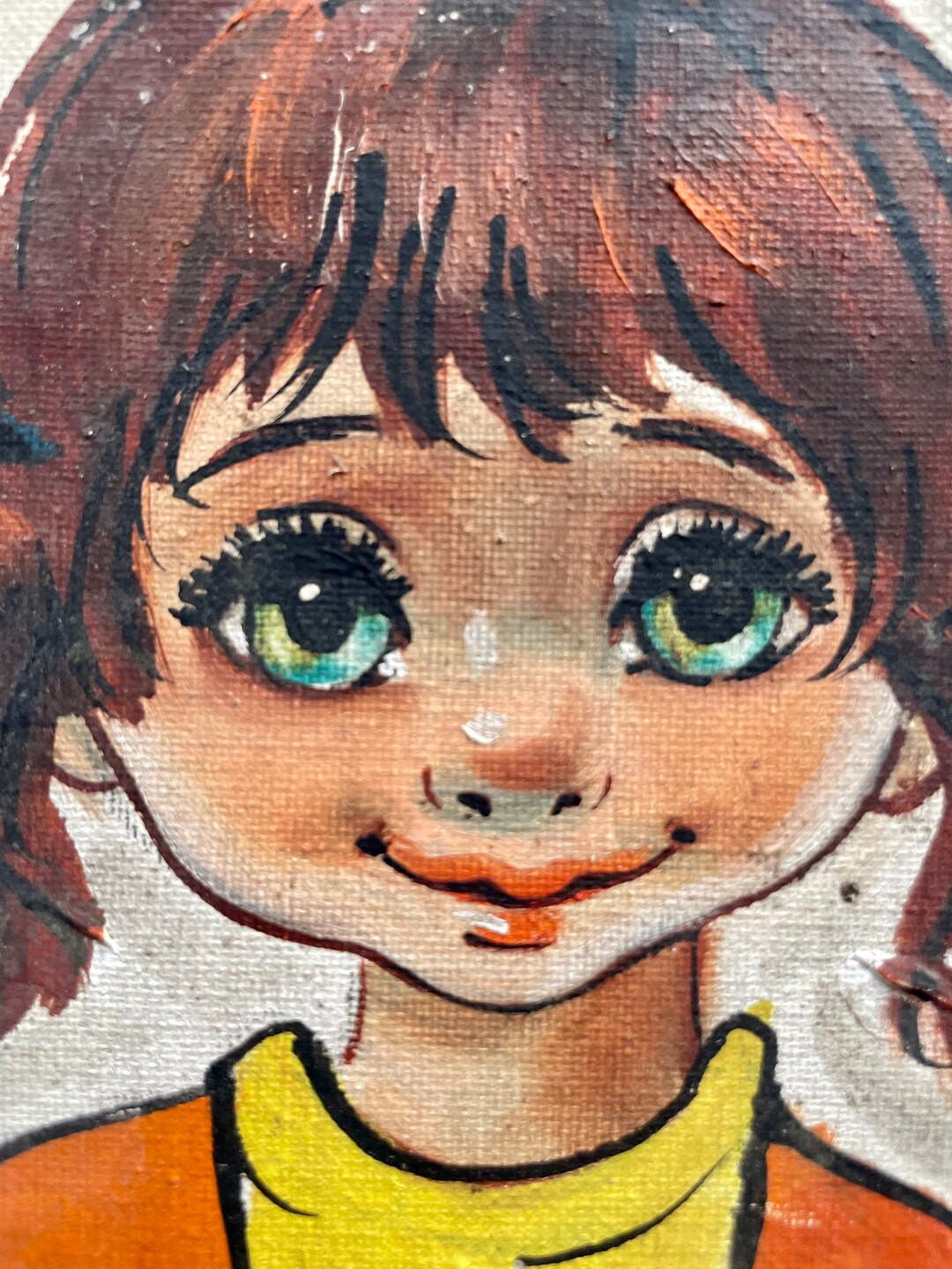 1960s French Big Eyes Kitsch Art Oil Painting on Panel. in the School ...