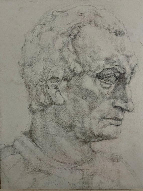 1930s French Graphite Drawing on Paper. Portrait of Ancient - Etsy
