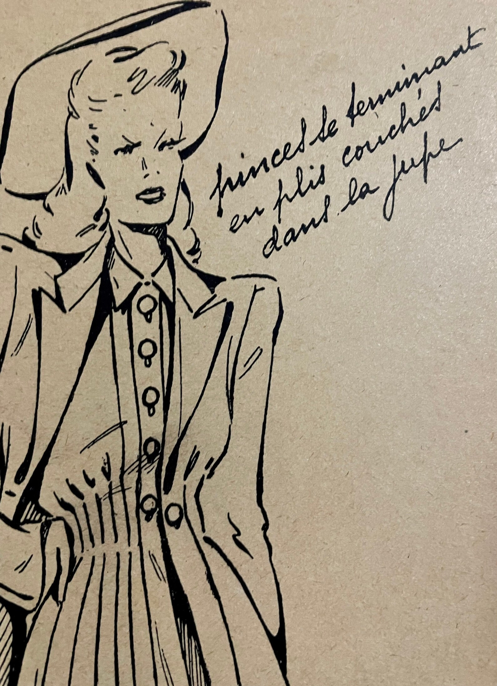 1940s French Ink Drawing on Paper. Vintage Fashion in Paris. | Etsy