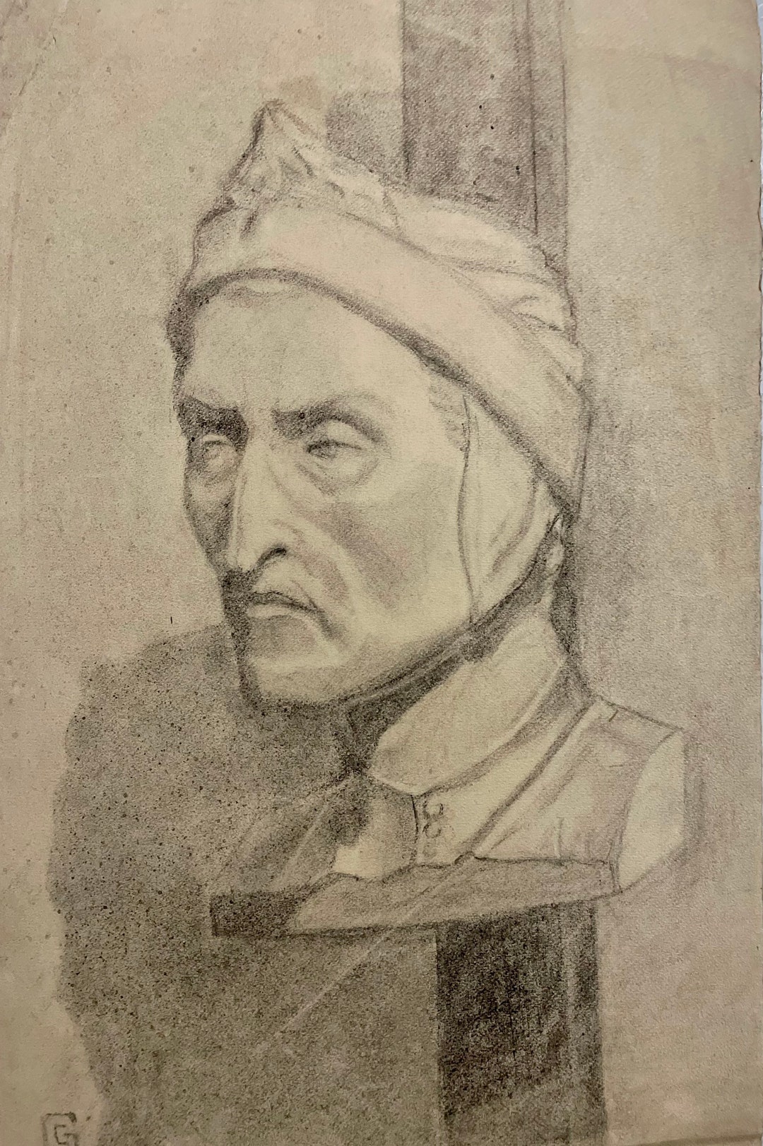 1890s French Pencil Drawing. Portrait of Dante. Academic Drawing.france ...