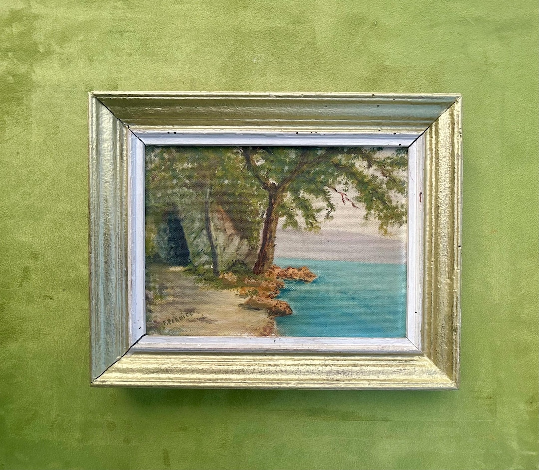 1940s French Oil Painting on Panel. Lake of Bourget in Aix-les-bains ...