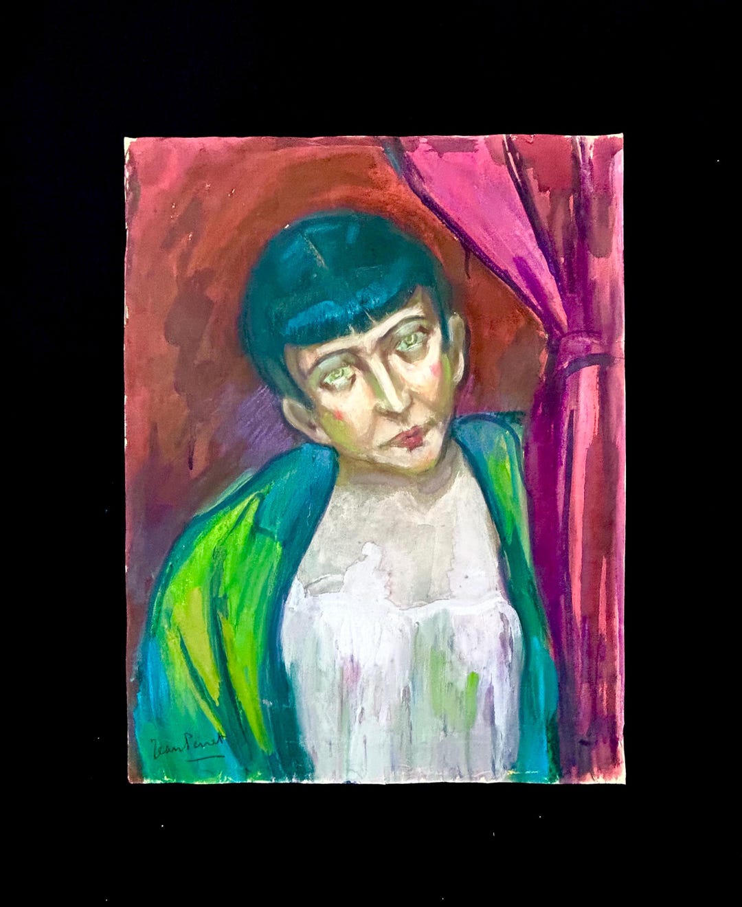 1940s French Antique Oil Painting on Thick Paper. Parisian Woman With ...