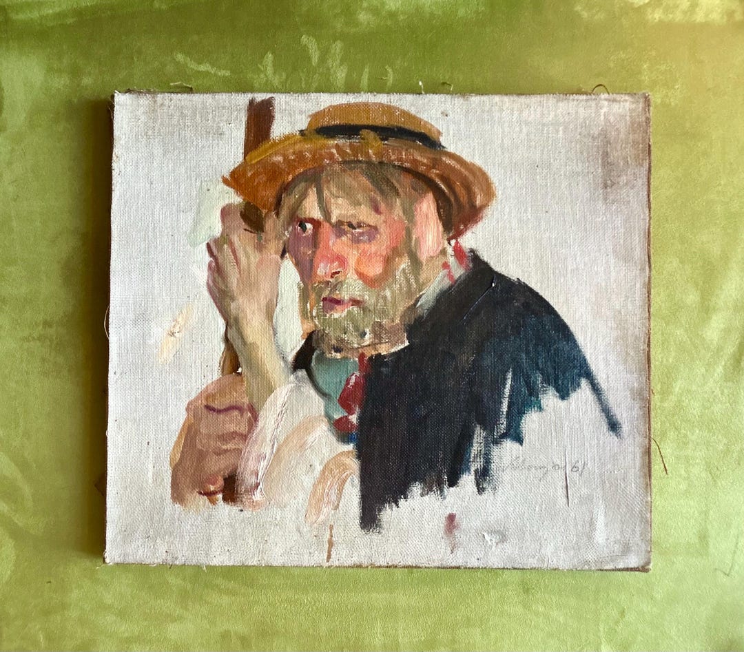 1960s Soviet Portrait by Lopukhov - Ukrainian Peasant Man Modernist Oil ...