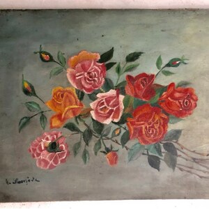 1910s French Shabby Chic Oil Painting on Wood - Etsy