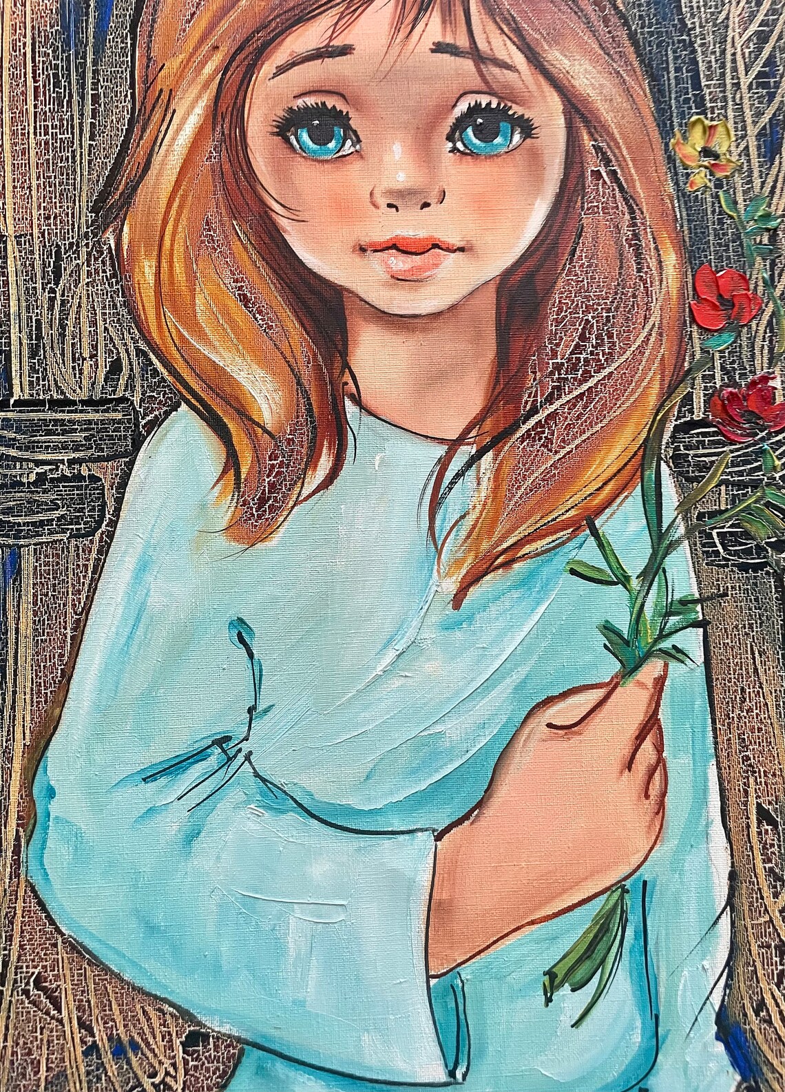 1960s French Big Eyes Kitsch Art Oil Painting on Canvas. in the School ...