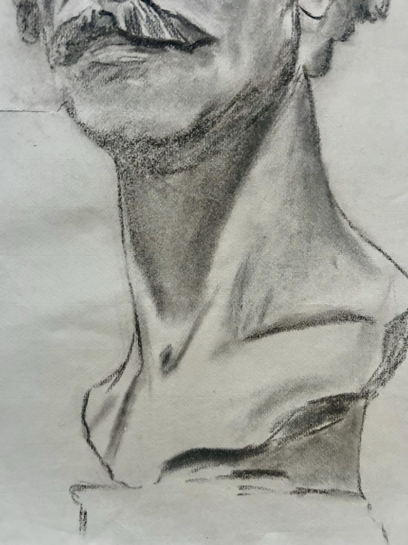 1910s French Charcoal Drawing. Portrait of a Frenchman With Mustache ...