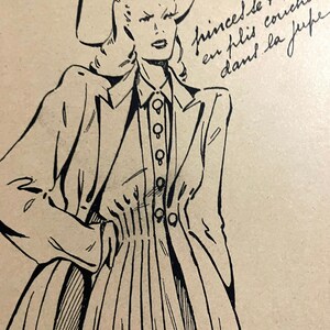 1940s French Ink Drawing on Paper. Vintage Fashion in Paris. Fashion ...