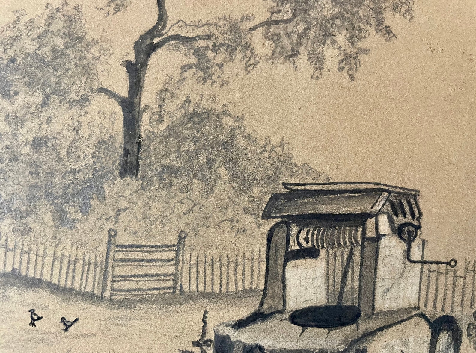 1860s French Graphite Drawing on Paper. Farmhouse in Normandy. France ...