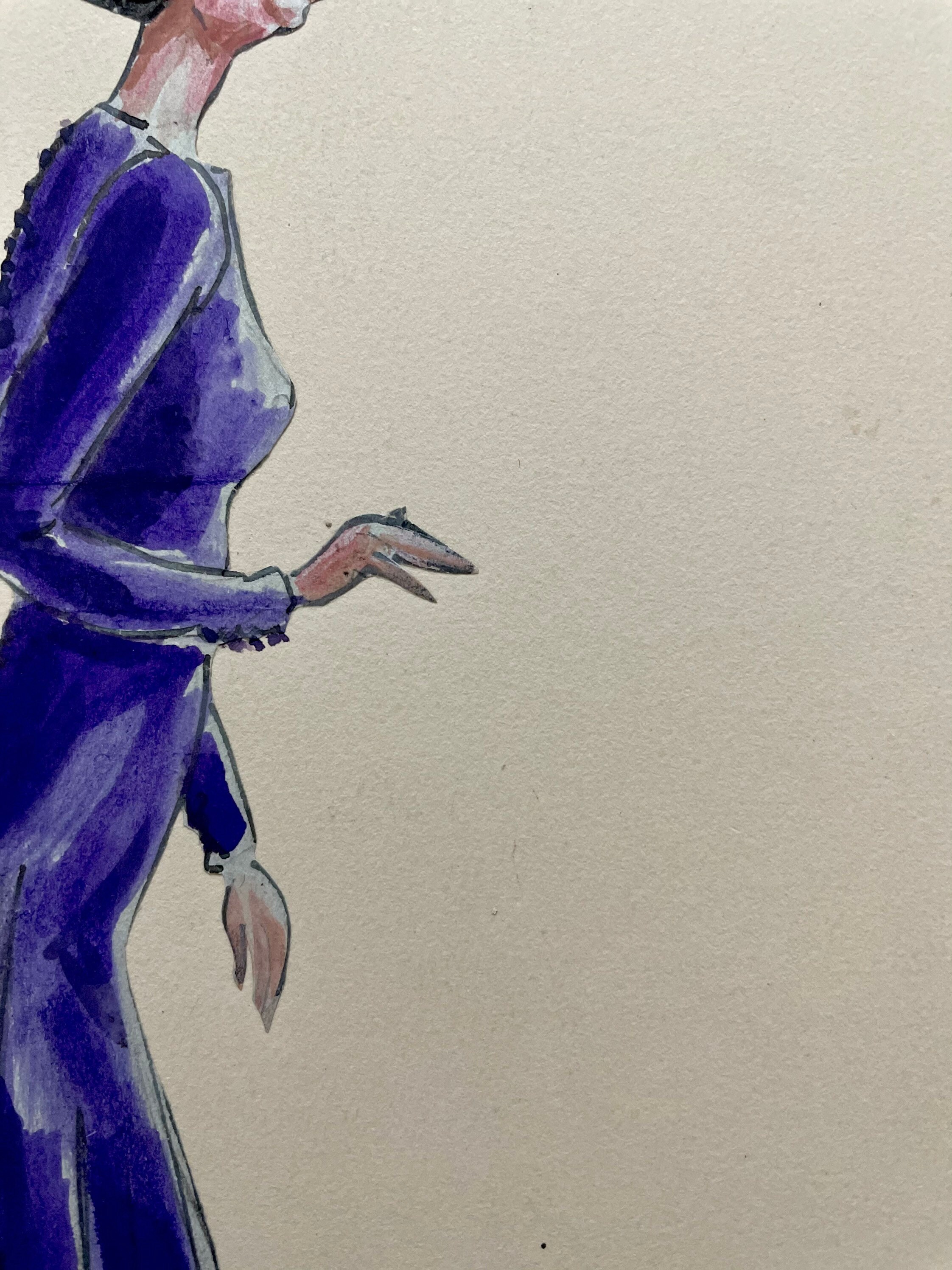 1930s French Satirical Sketch Gouache on Paper. Grotesque Woman Wearing ...