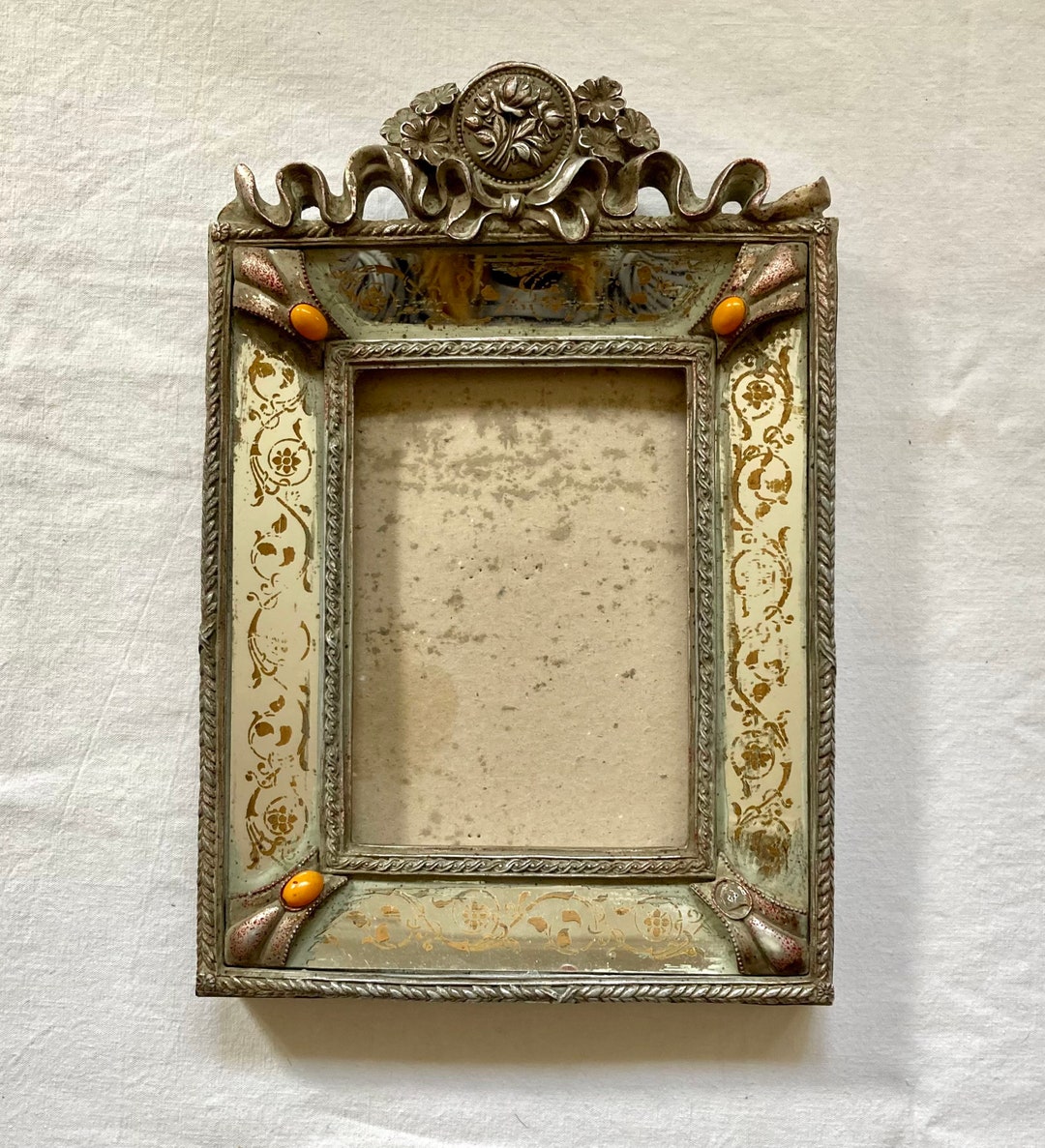 1800s French Antique Photo Frame. Silvered Metal, Stones, Molding. - Etsy