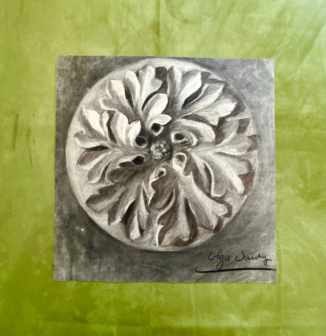 1890s French Rosette Drawing Charcoal Architecture Academic Design ...