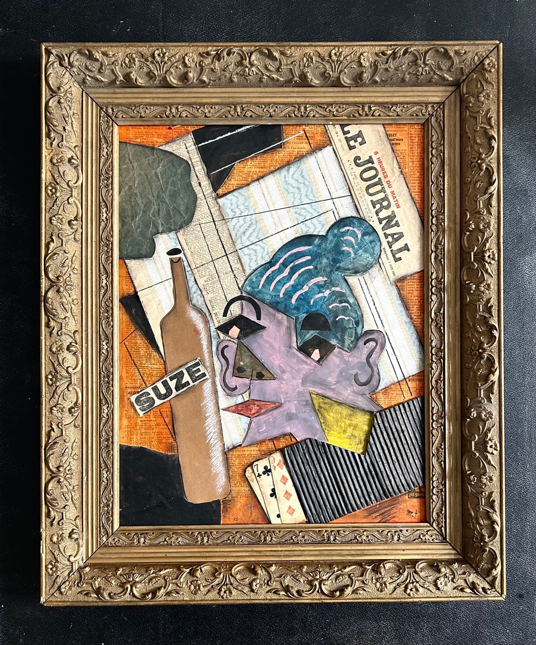 1900s French Antique Cubism Collage on Panel. Cubist Portrait of Woman ...