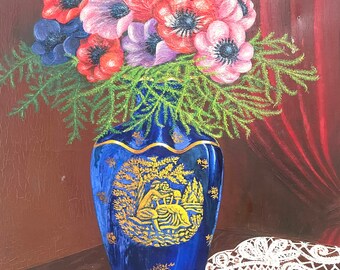 1910s French Shabby Chic Oil Painting on Wood | Etsy