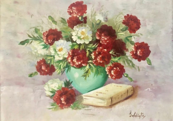 1940s French Shabby Chic Oil Painting on Panel | Etsy