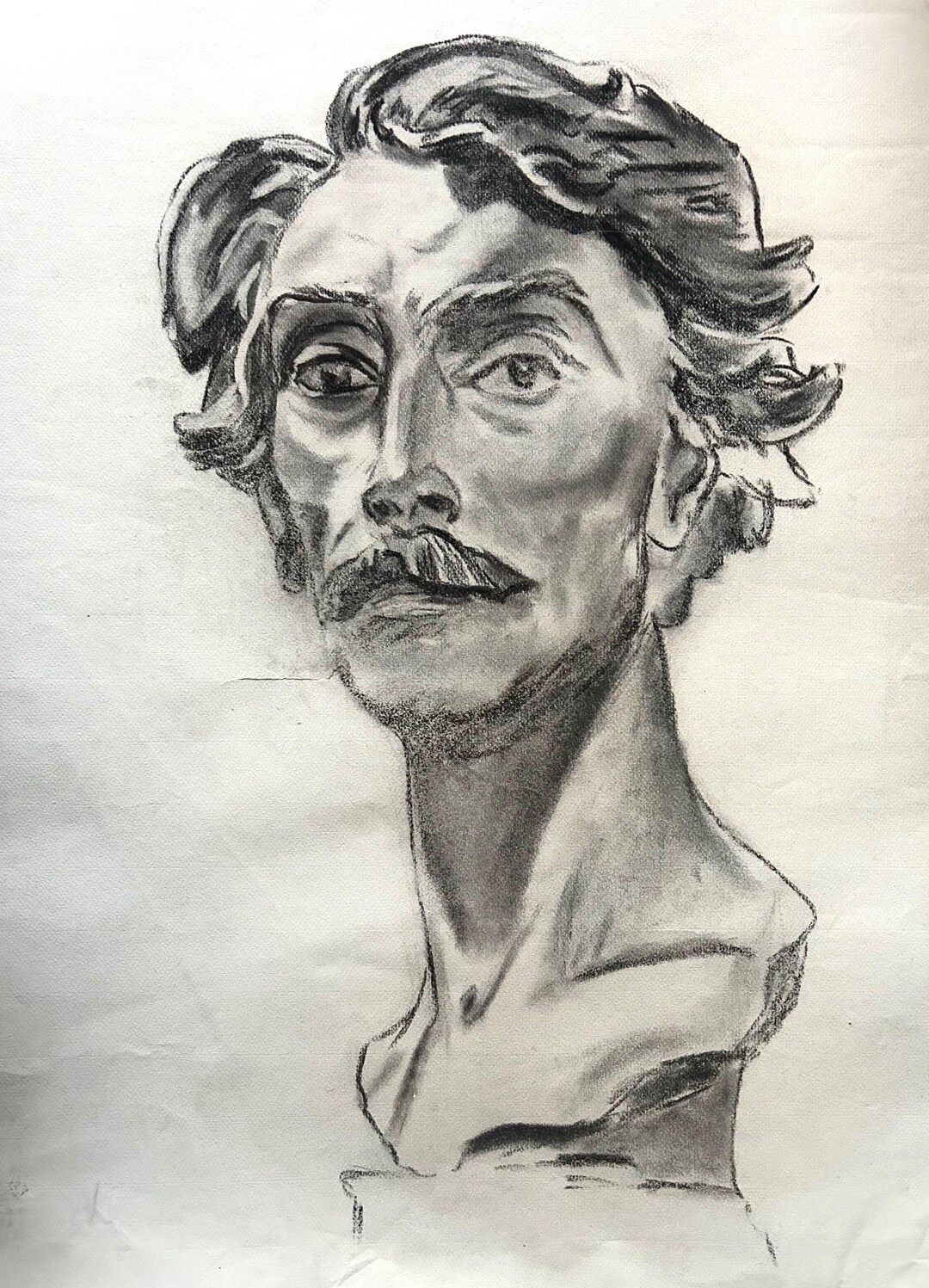 1910s French Charcoal Drawing. Portrait of a Frenchman With Mustache ...