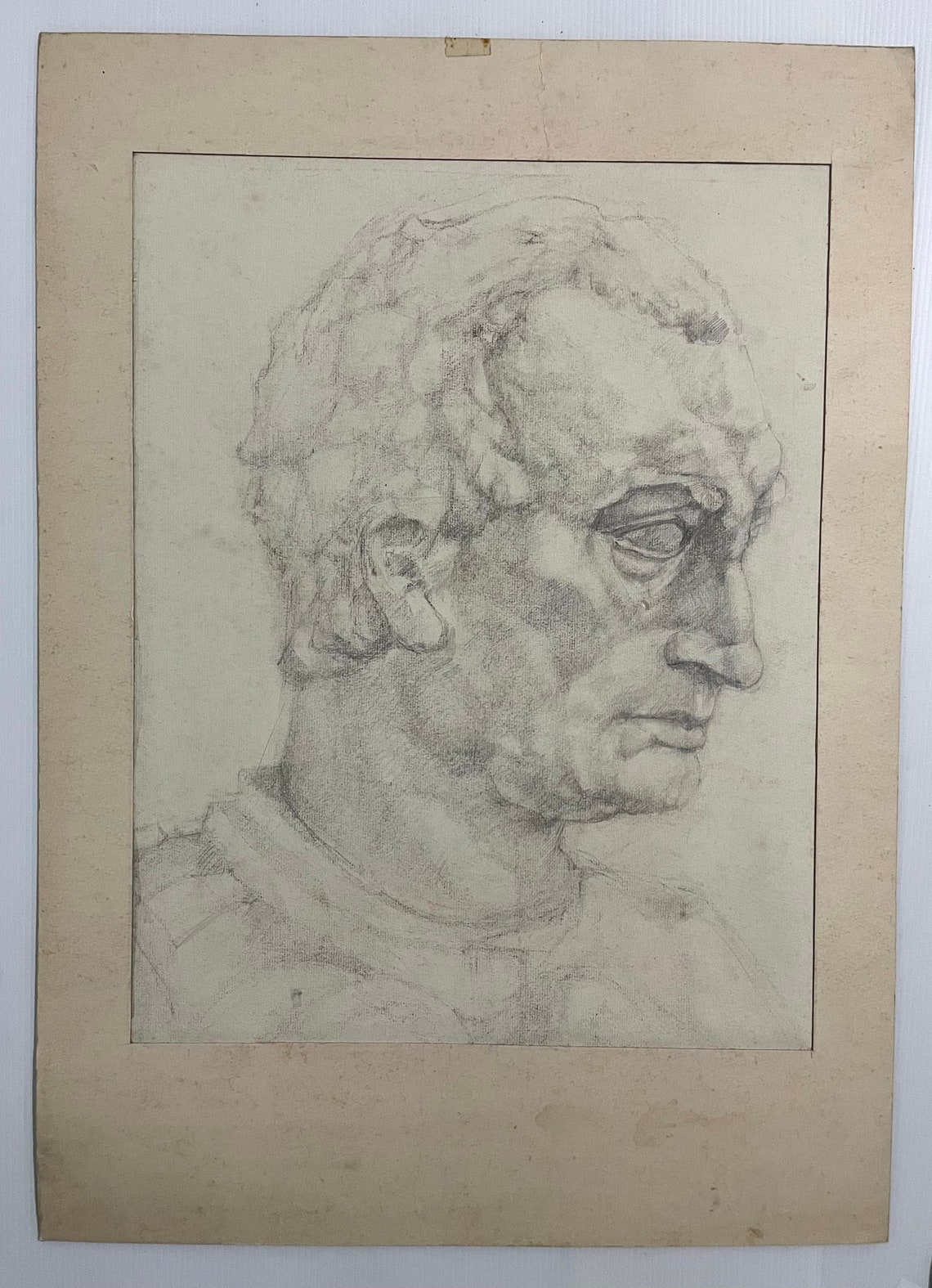 1930s French Graphite Drawing on Paper. Portrait of Ancient Roman Man ...
