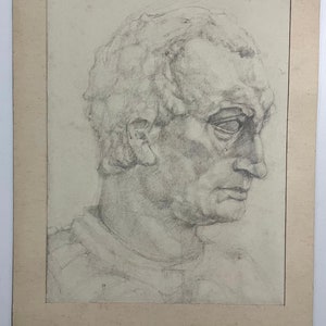 1930s French Graphite Drawing on Paper. Portrait of Ancient Roman Man ...