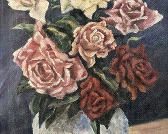 1940s French Shabby Chic Oil Painting on Panel | Etsy