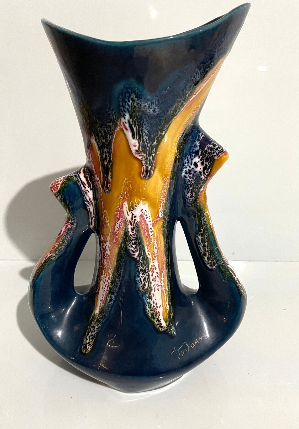 1950s French Vintage Real Vallauris Glazed Enameled Vase. Signed ...