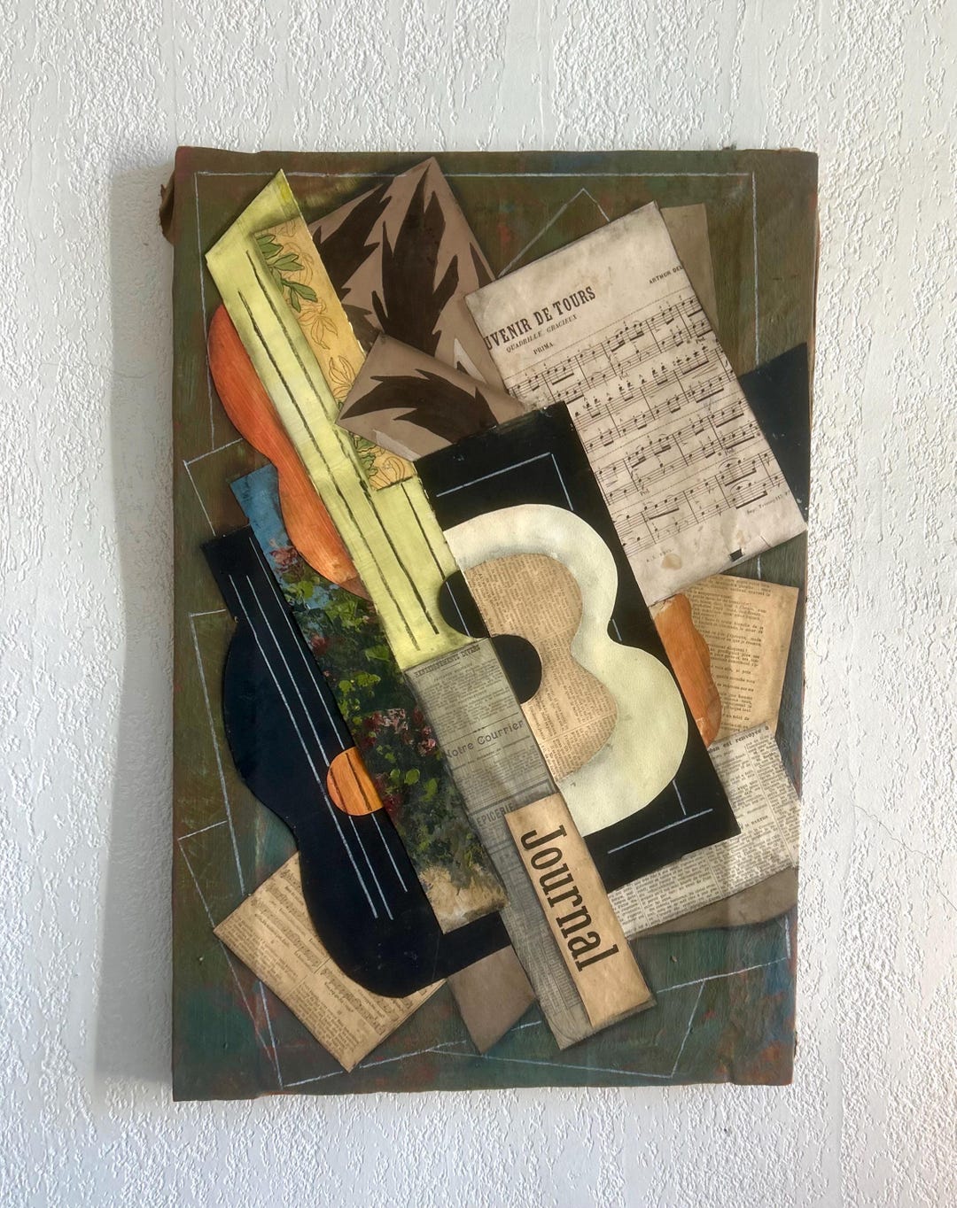1930s French Cubism Collage and Painting on Canvas. Cubist Composition ...