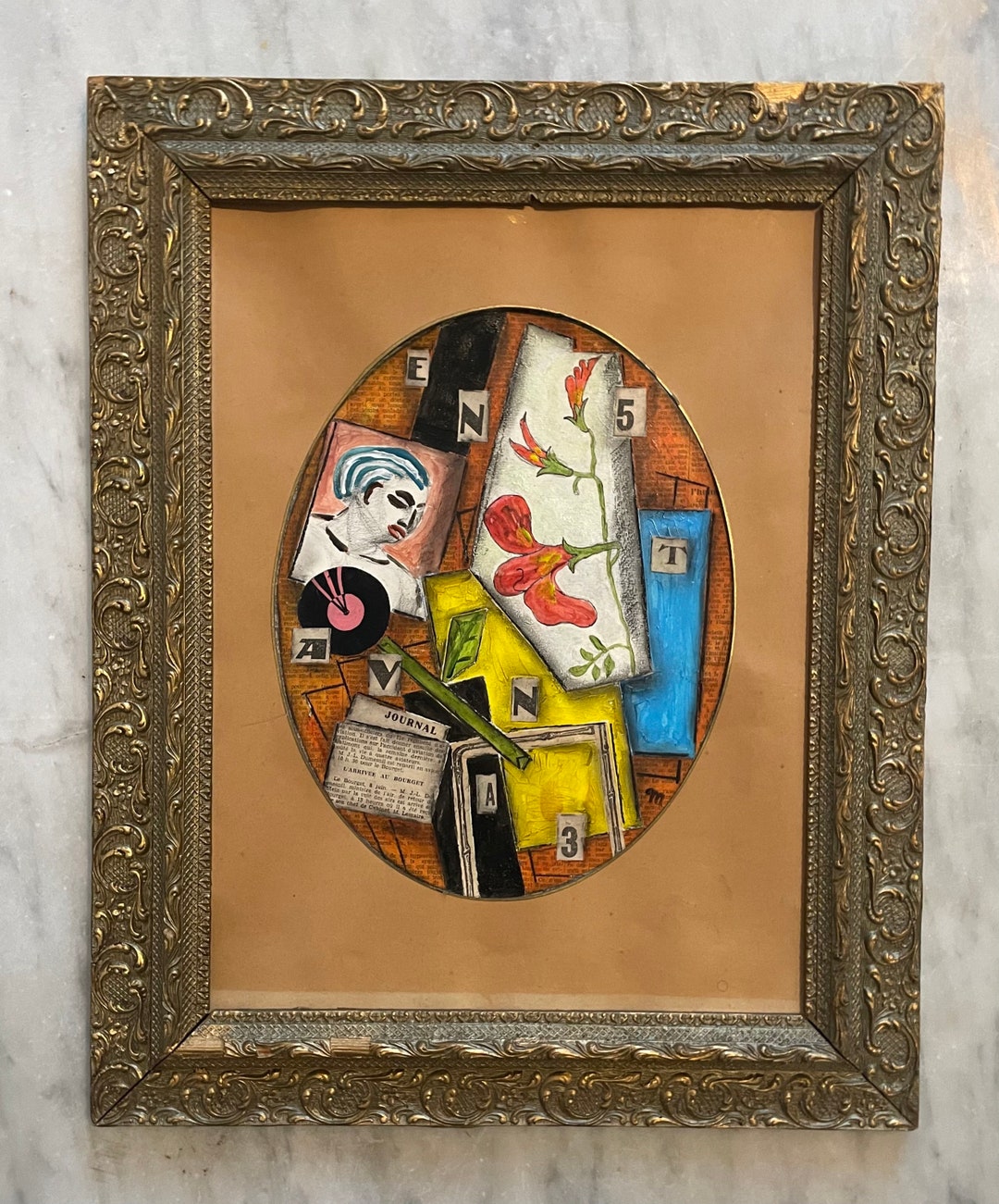 1900s French Cubism Collage/ Gouache on Cardboard. Cubist Woman and ...