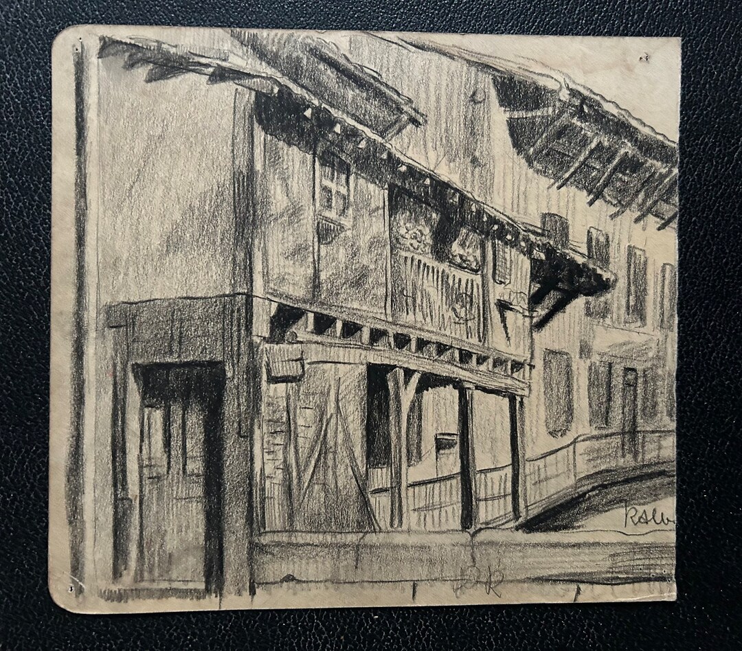 1920s French Graphite Drawing on Paper. Village Street in France - Etsy
