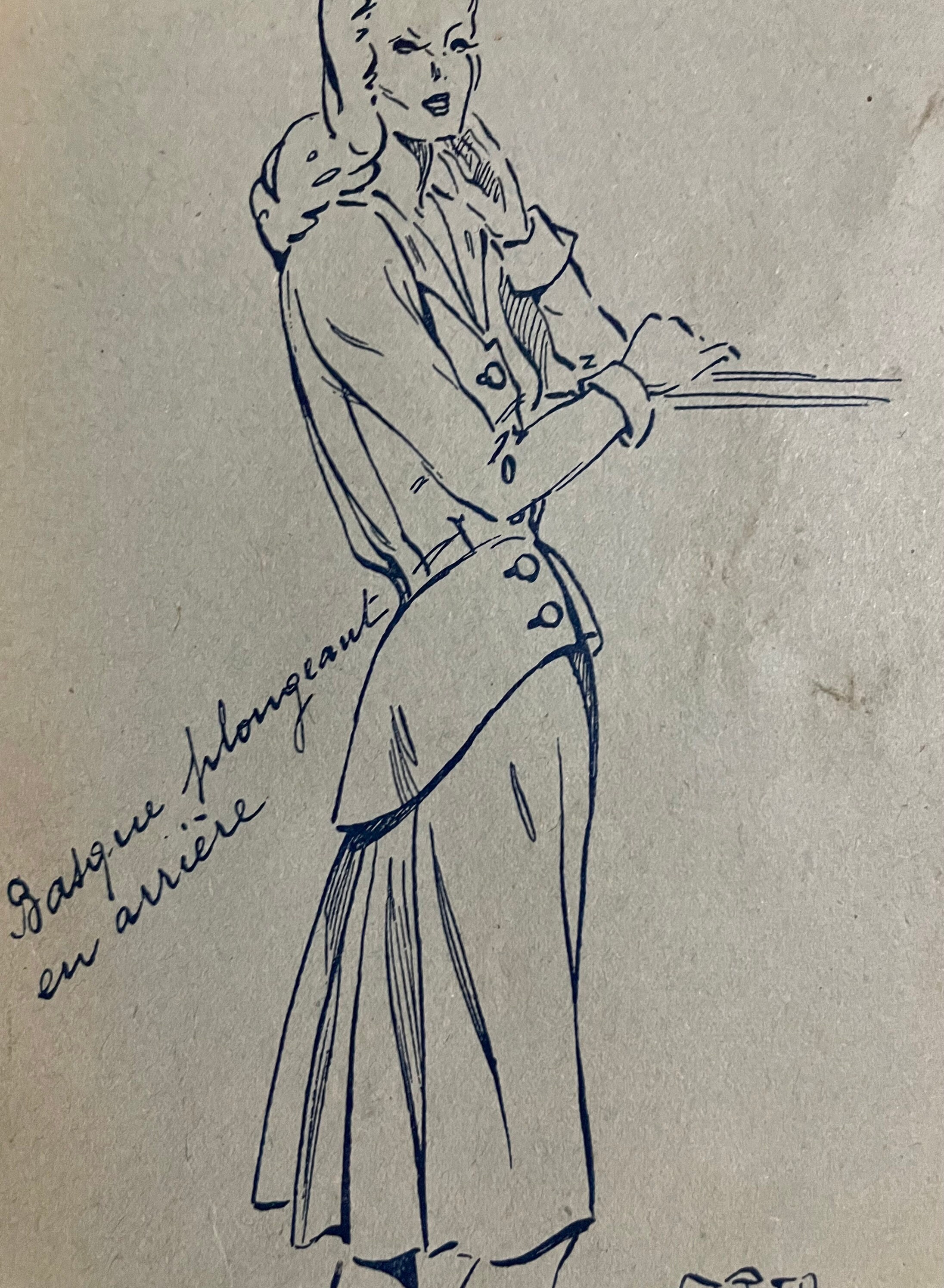 1940s French Ink Drawing on Paper. Vintage Fashion in Paris. - Etsy