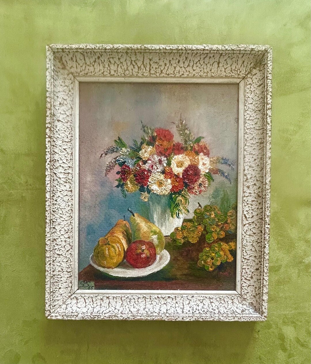 1960s French Vintage Shabby Chic Oil Painting on Panel.still Life With ...