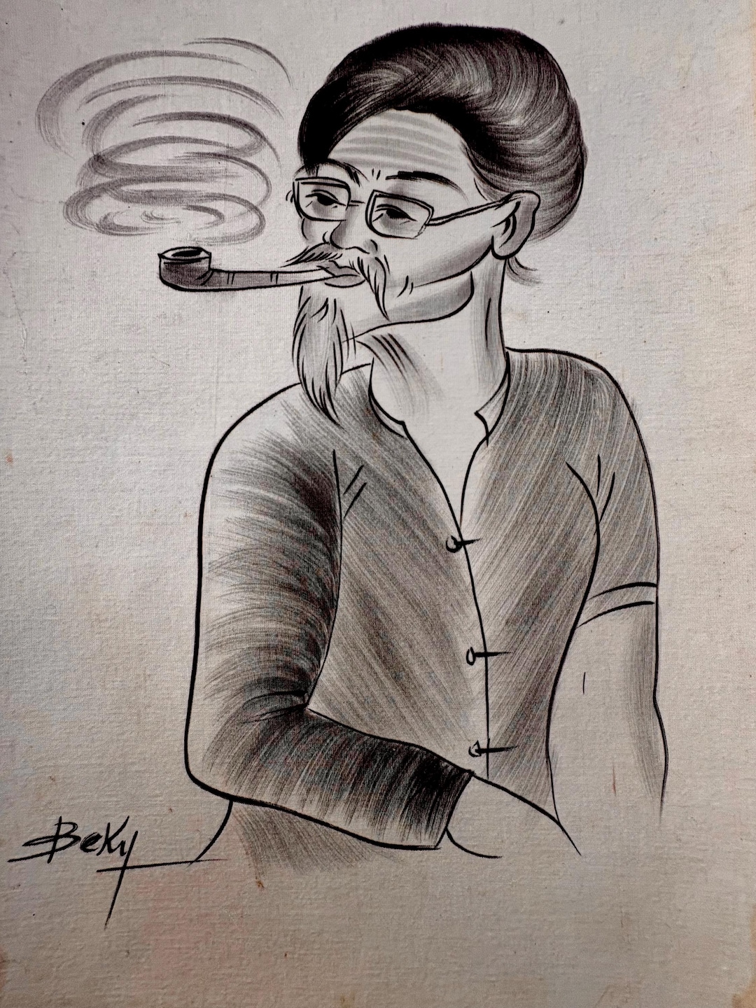 1970s American/vietnamese Listed Artist Beky b. 1938 Vintage China Ink ...