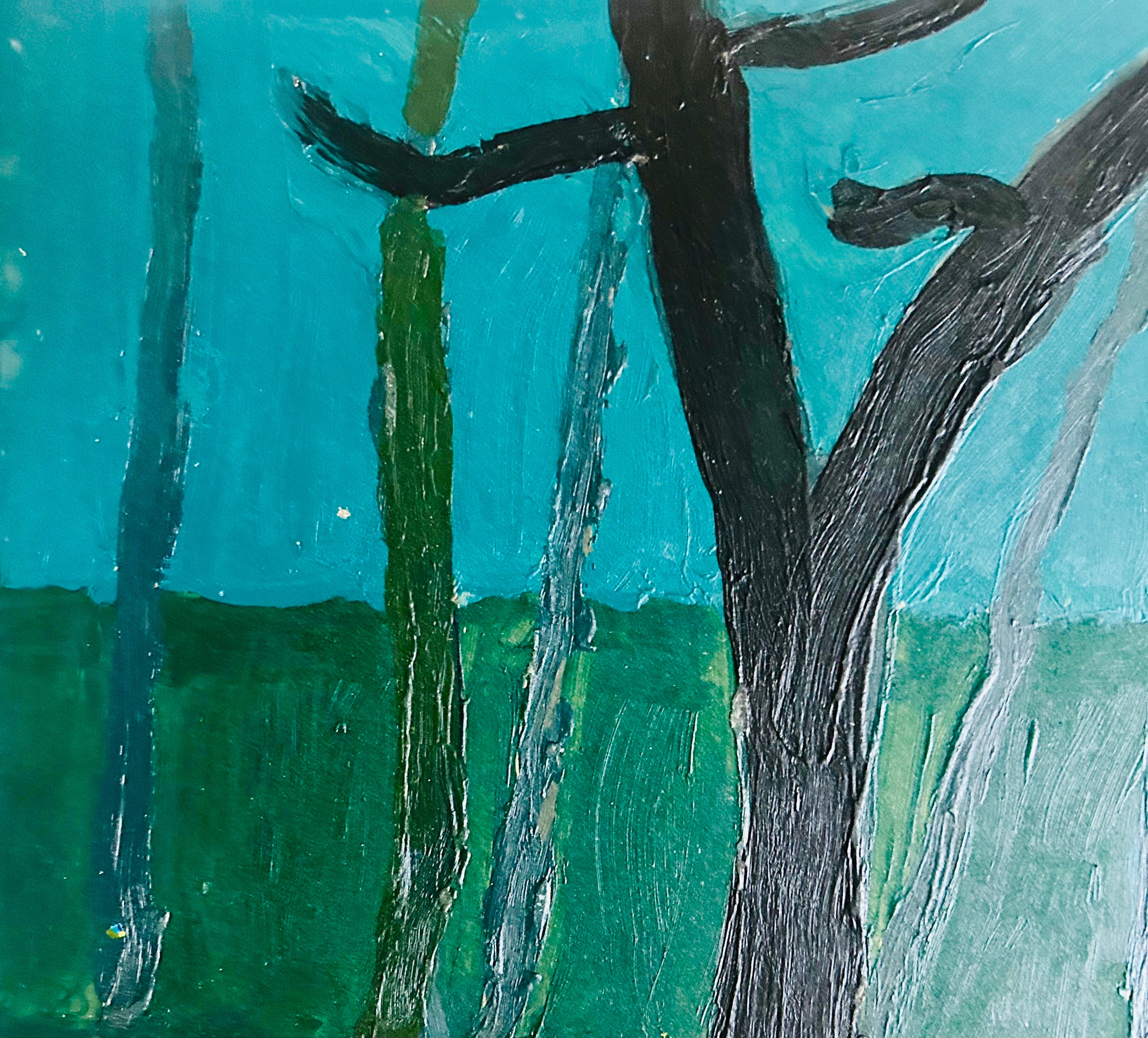 1960s French Vintage Modern Art Oil Painting on Panel. Trees in the ...