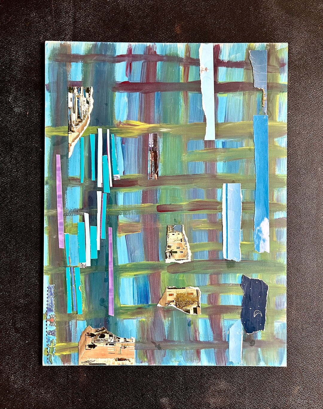 1970s French Vintage Modern Oil / Collage Painting on Panel. Mixed ...