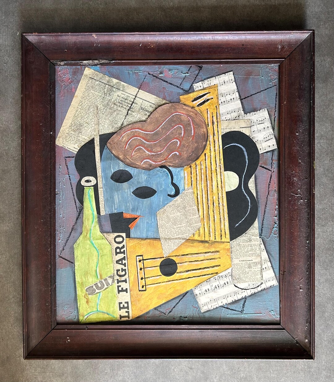 1930s French Cubism Collage Gouache on Wood. Cubist Opera Singer ...