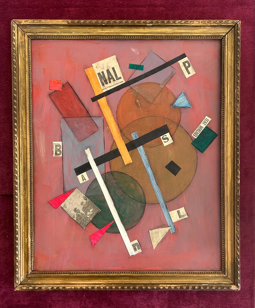 1940s French Constructivism Oil Collage Painting on Panel Modernism ...