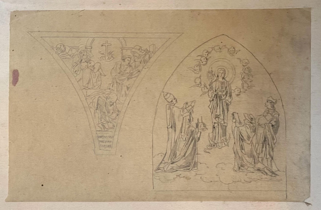 1700s French Ink Drawing on Paper. Architecture Study for Church Fresco ...