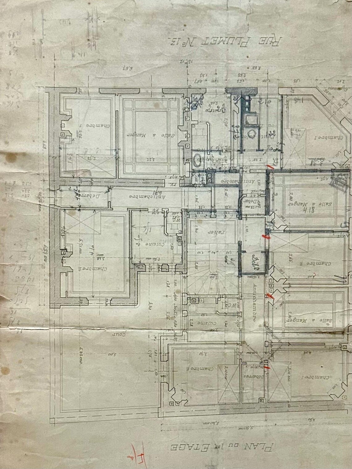 1910s French Architectural Plan of Parisian Apartment Original Handmade ...
