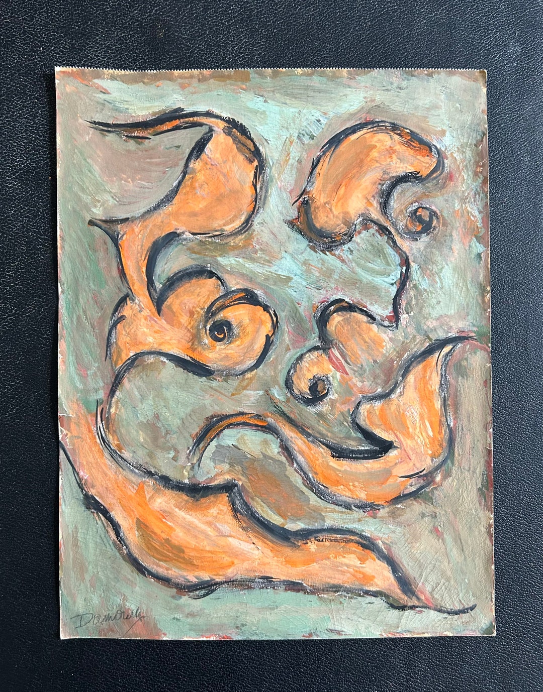 1960s French Abstract Oil Abstract Composition on Paper. Modern Art ...