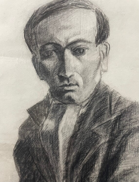 1930s French Large Pencil Drawing. Portrait of a Frenchman - Etsy