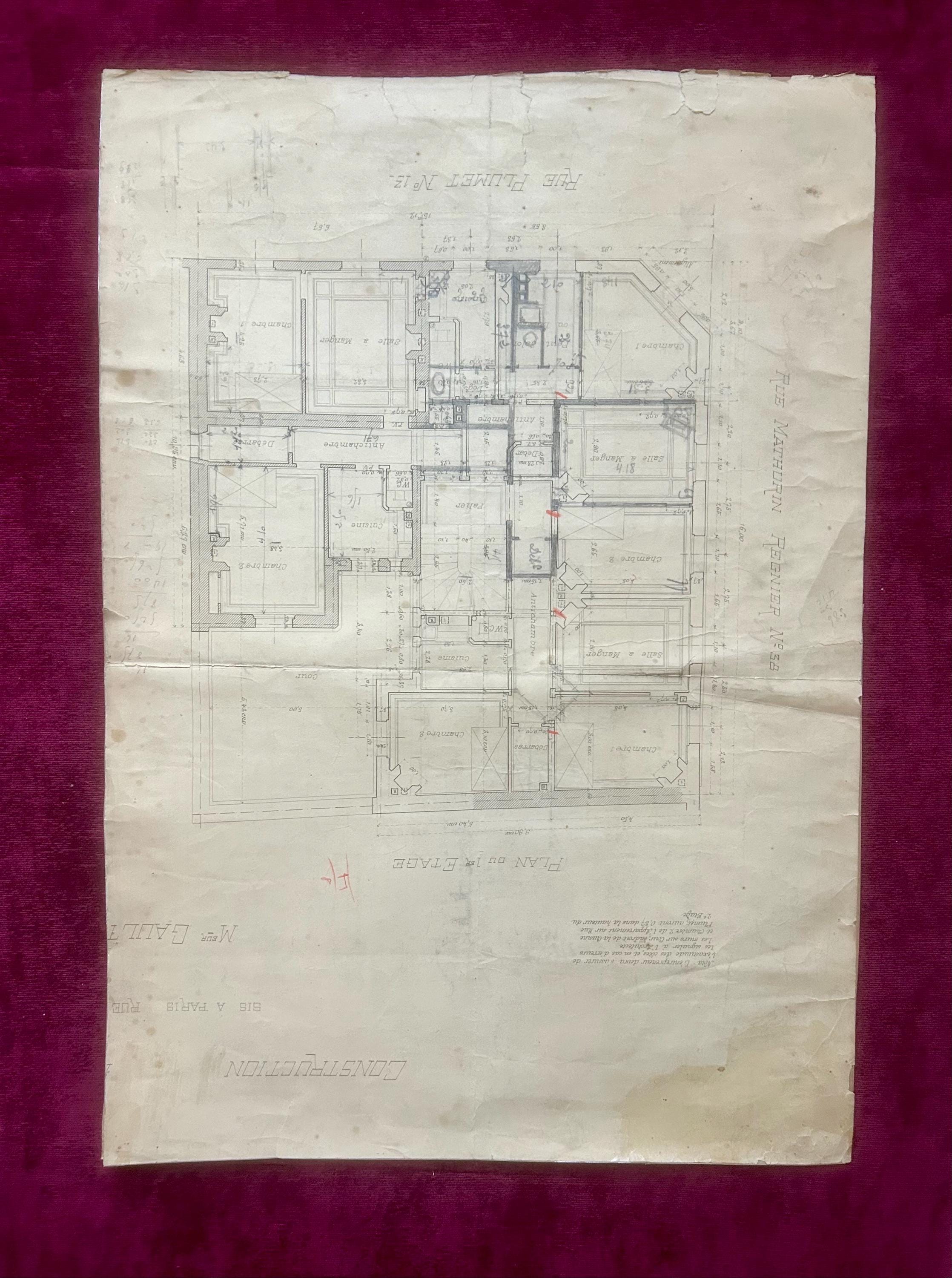 1910s French Architectural Plan of Parisian Apartment Original Handmade ...