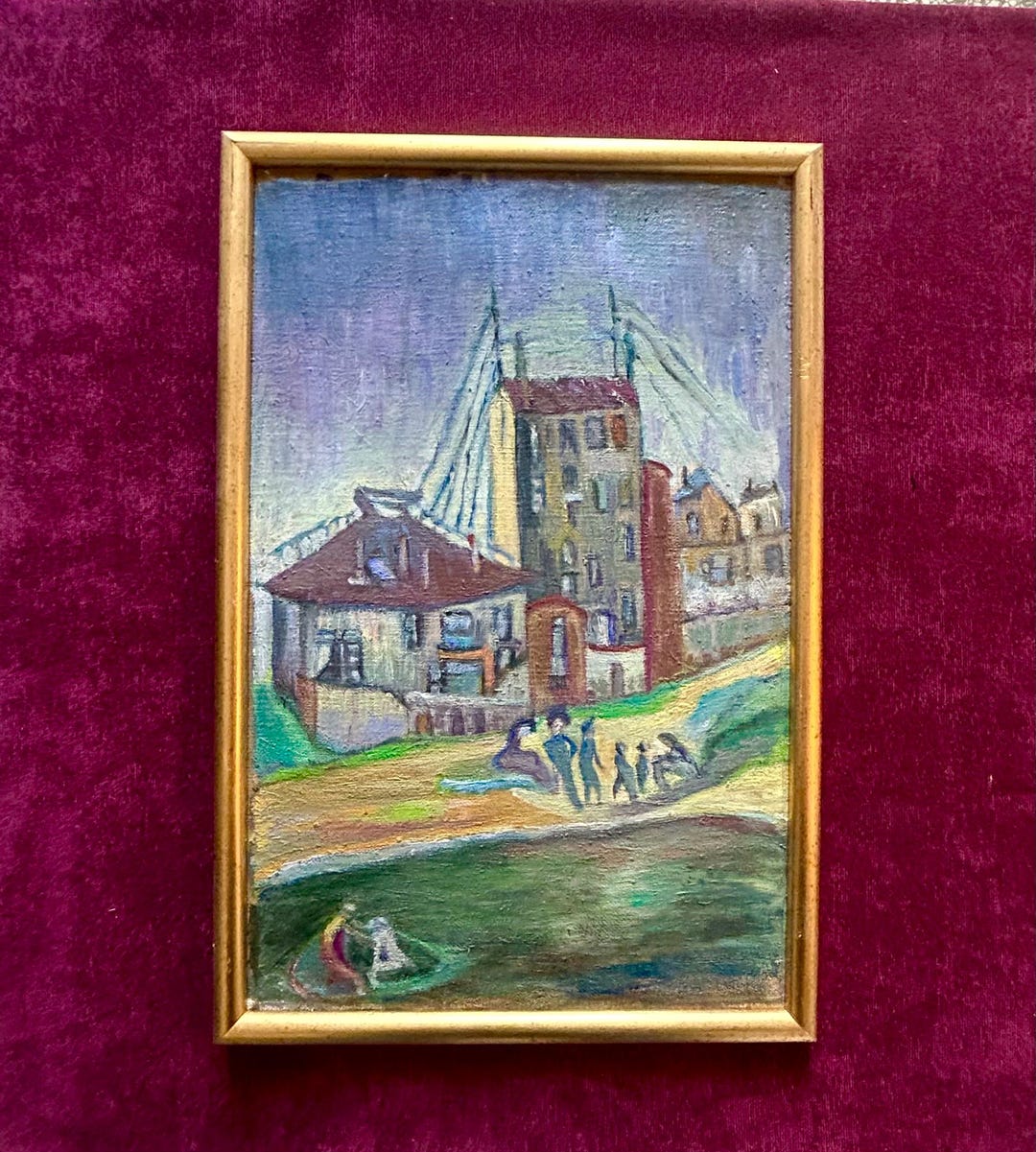 1930s French Expressionist Seascape Painting - Coastal Town Beach Art ...