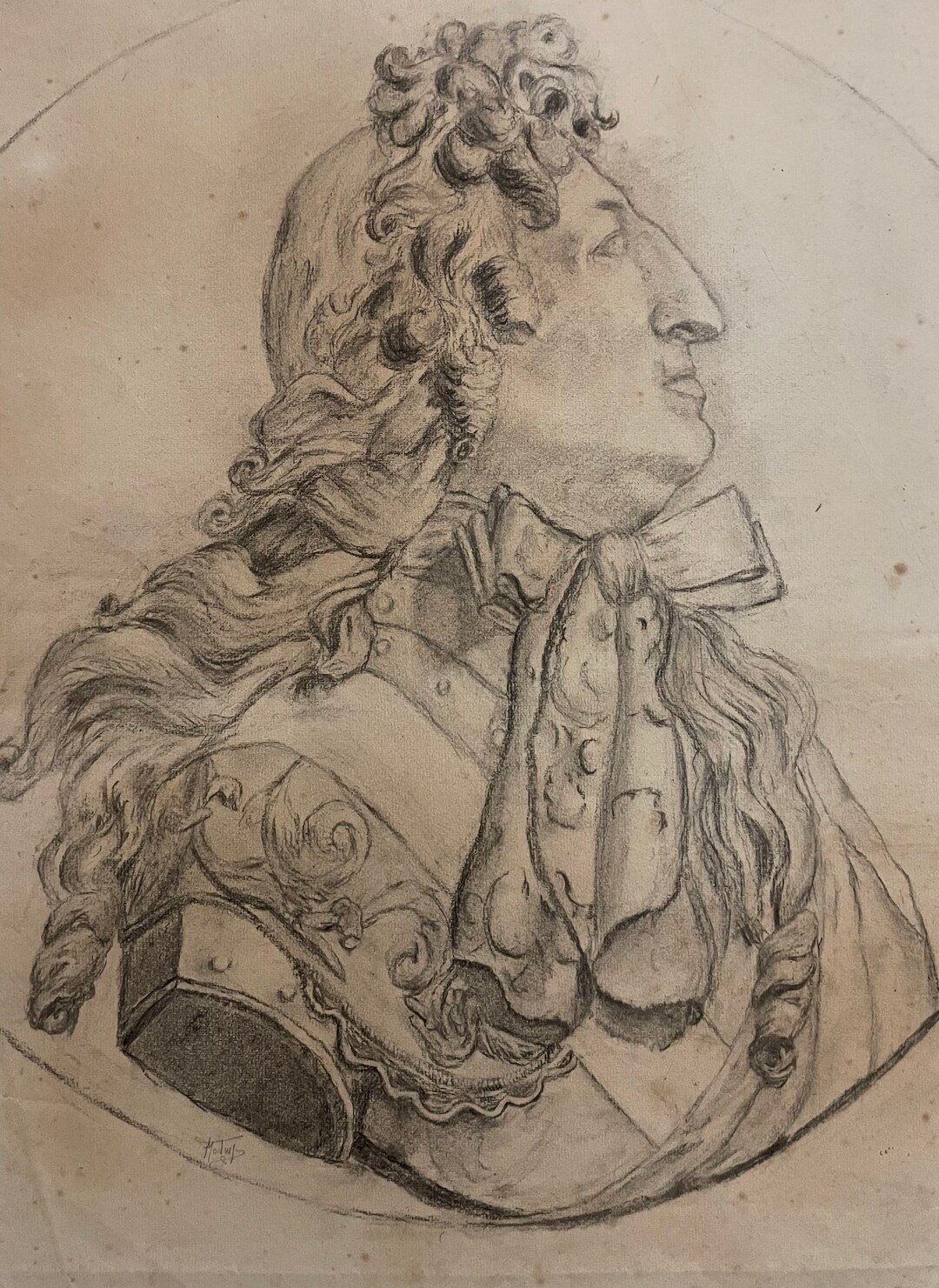 1700s French Graphite Drawing on Paper. Portrait. - Etsy