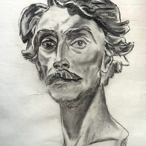 1910s French Charcoal Drawing. Portrait of a Frenchman With Mustache ...