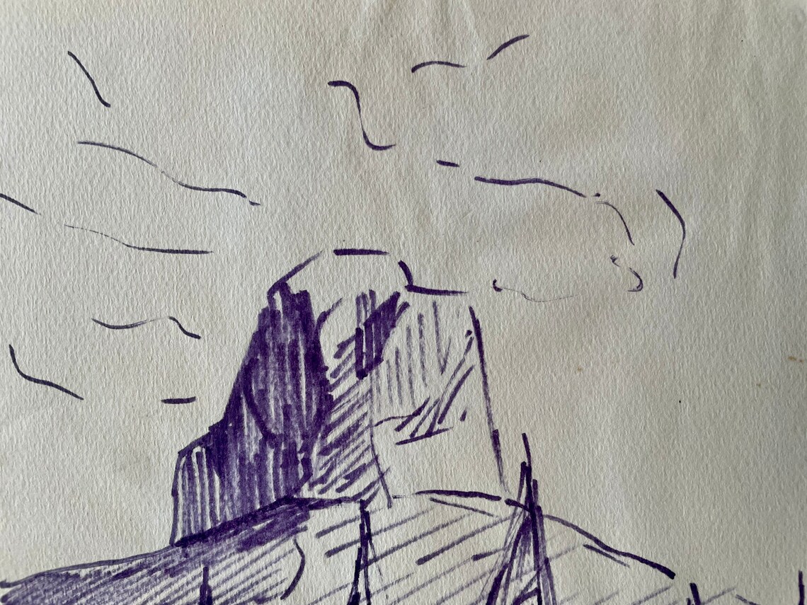 1960s French Vintage Ink Drawing on Paper. Seaport and - Etsy