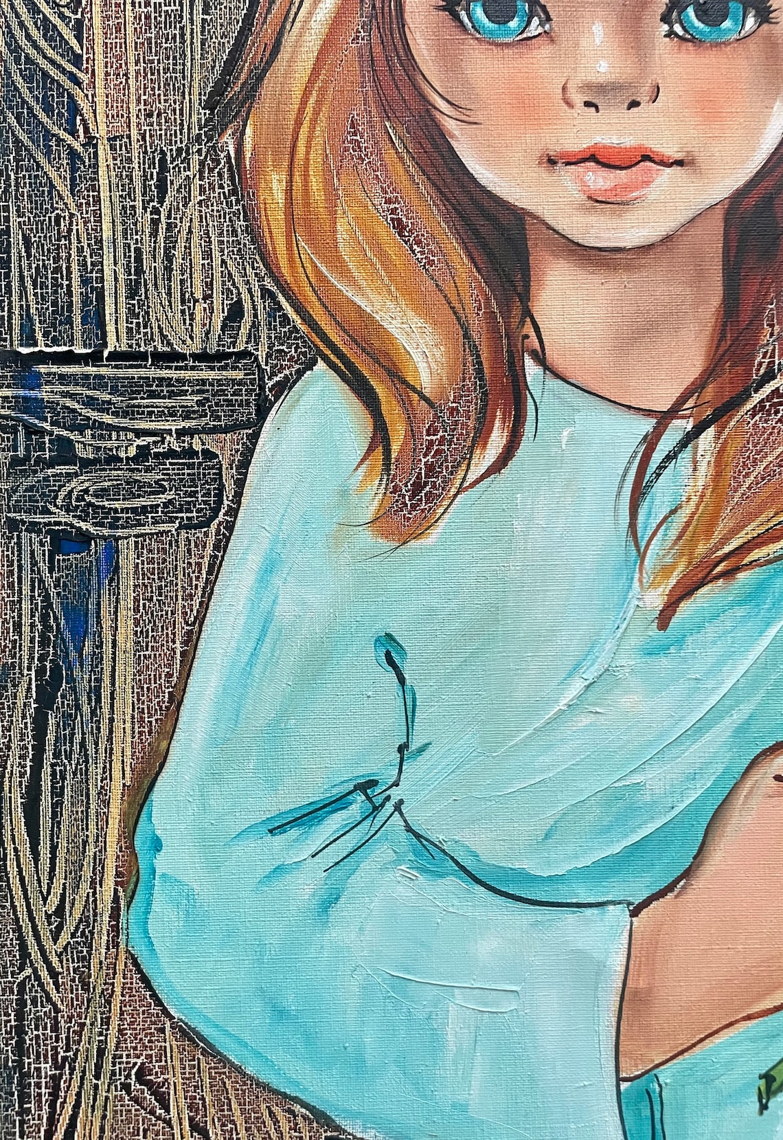 1960s French Big Eyes Kitsch Art Oil Painting on Canvas. in the School ...
