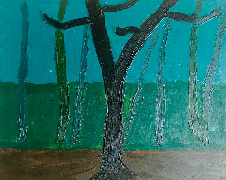 1960s French Vintage Modern Art Oil Painting on Panel. Trees in the ...