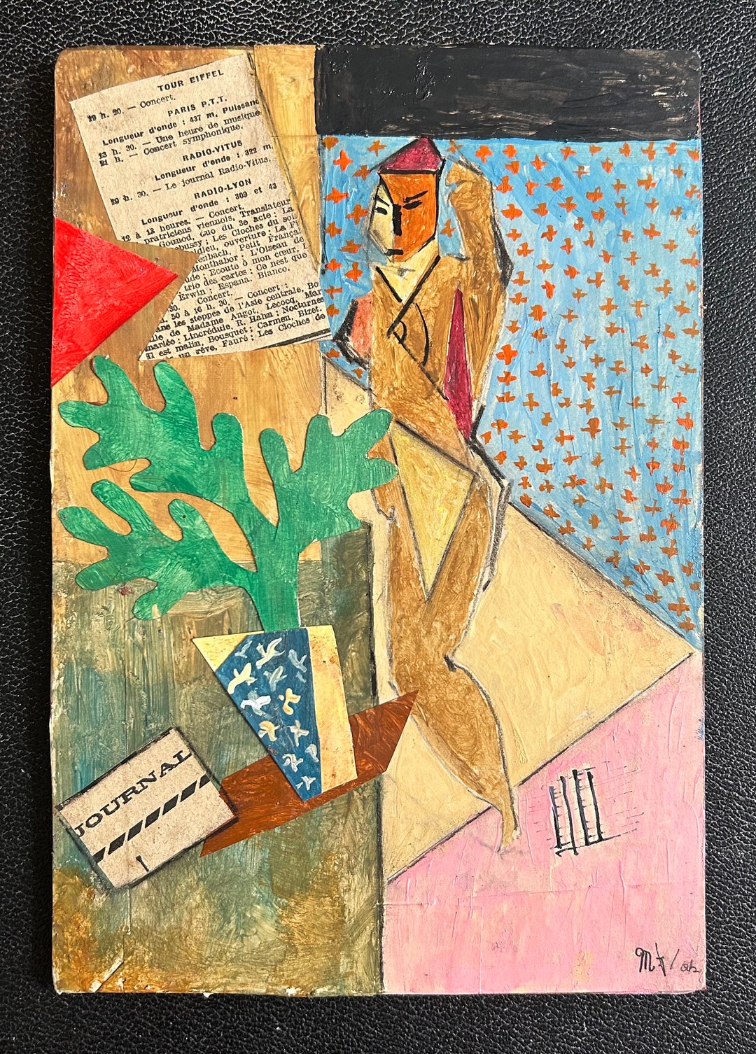 1900s French Cubism Collage/ Gouache on Wood. Interior With - Etsy