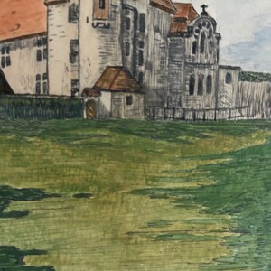 1940s French Gouache /ink Painting on Paper. Castle in Provence ...