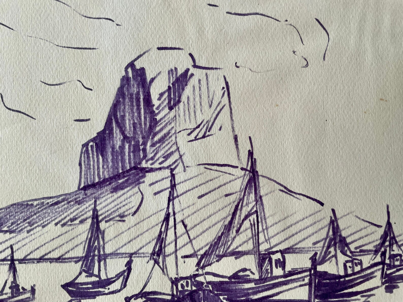 1960s French Vintage Ink Drawing on Paper. Seaport and - Etsy