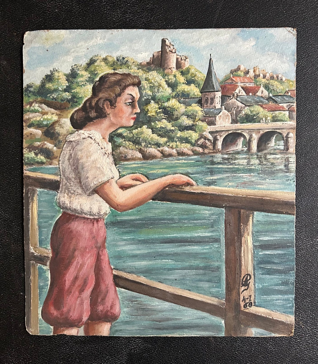1960s French Surrealism Vintage Oil Painting on Cardboard. Young Woman ...