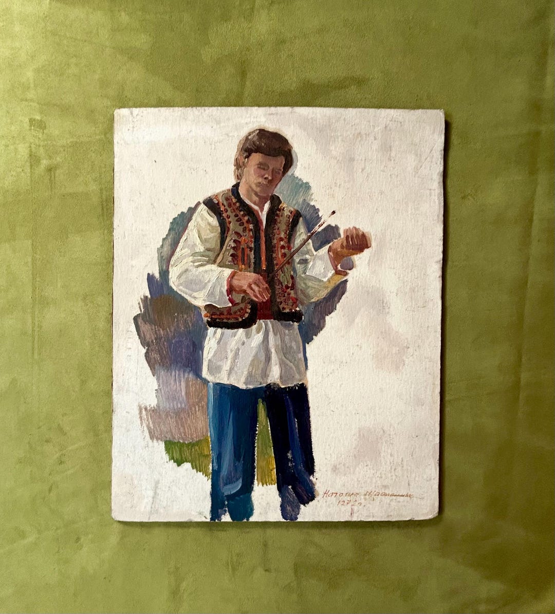 1970s Soviet Portrait by Shatalina - Ukrainian Musician Modernist Oil ...