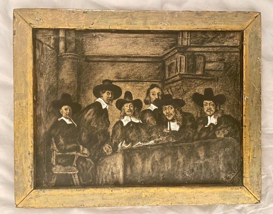 1920s French Charcoal and White Chalk Drawing on Paper After Rembrandts ...